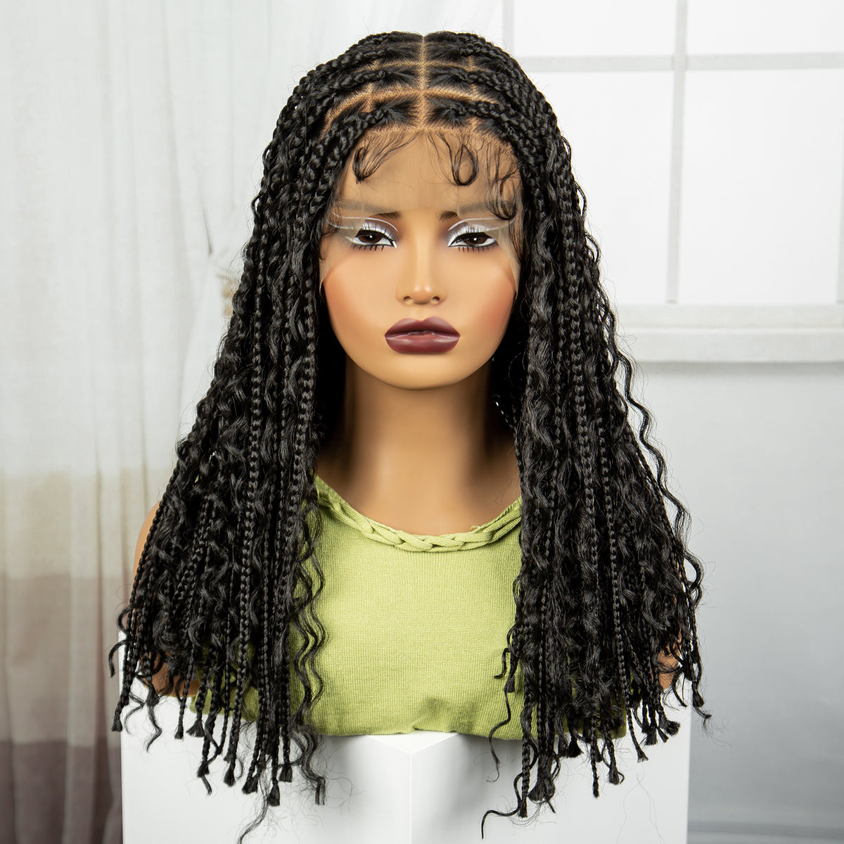 Anytime Full Lace 18 inches Black Braided Wigs wavy hair – Anytimewig