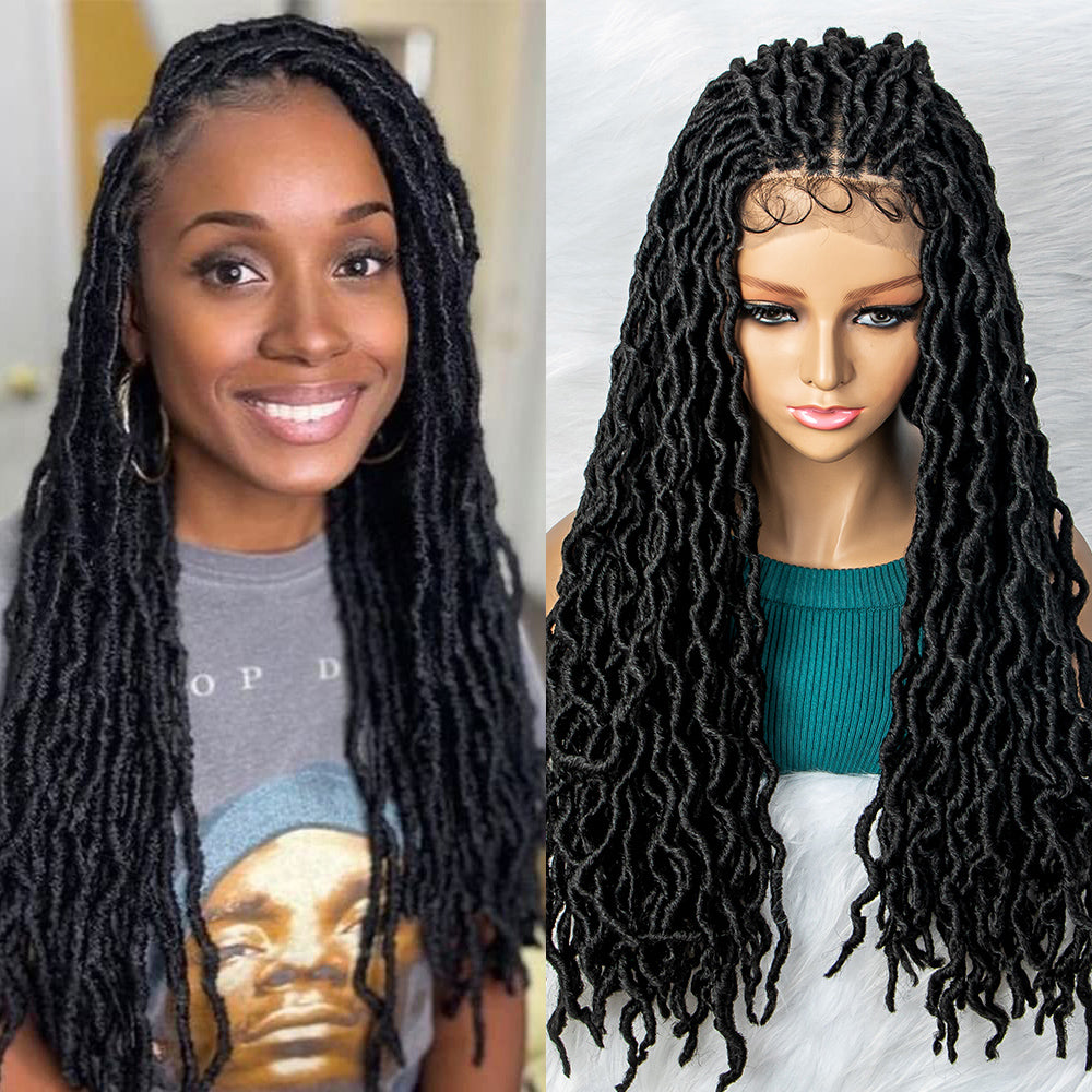 Anytime Synthetic Braided Wigs Curly Wave Dreadlocks Faux Locs Wig Lac ...