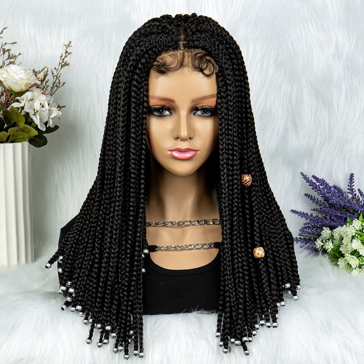 Anytime Synthetic Braided Wigs with Beads Handmade Wig with Baby Hair ...