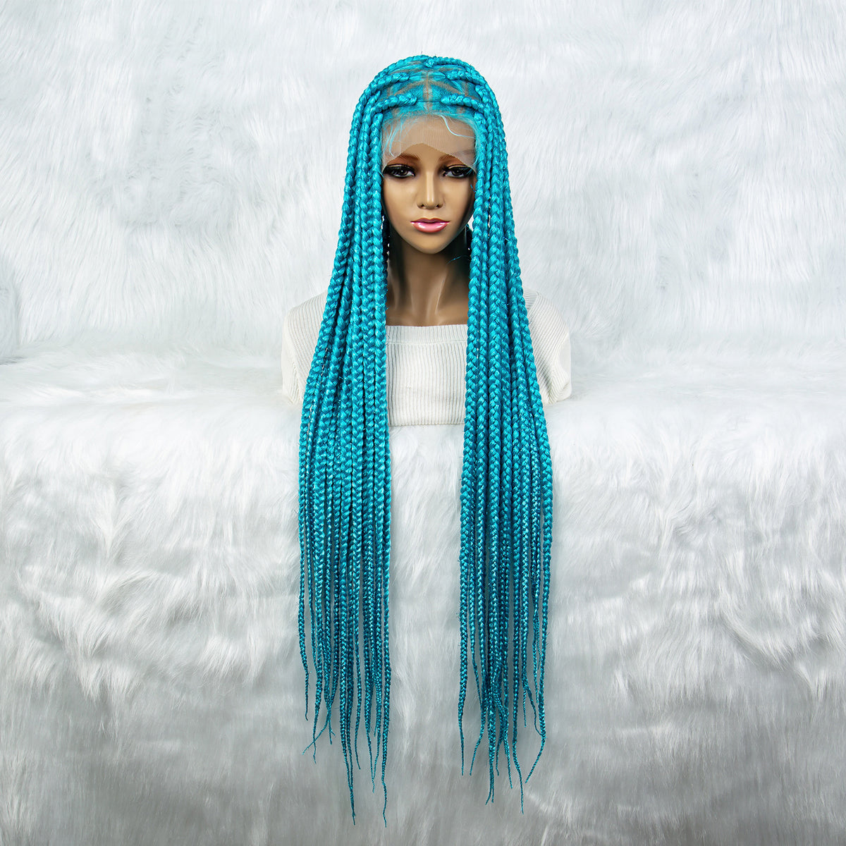 Anytime Full Lace 32 inches Braided Wigs Synthetic Blue Box Braided Wi ...