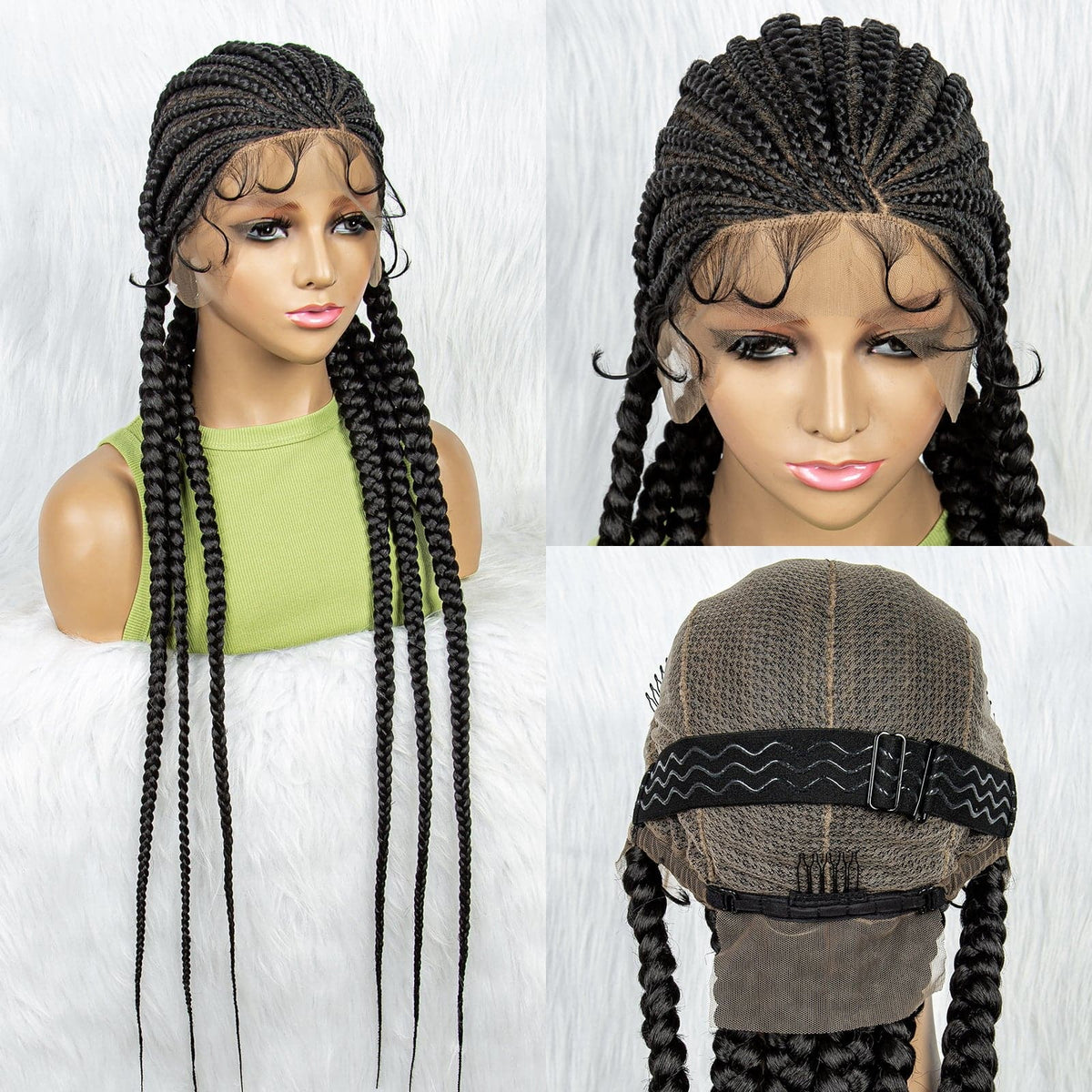 Anytime 36 Inch Synthetic Full Lace Cornrow Braided Wigs Knotless ...