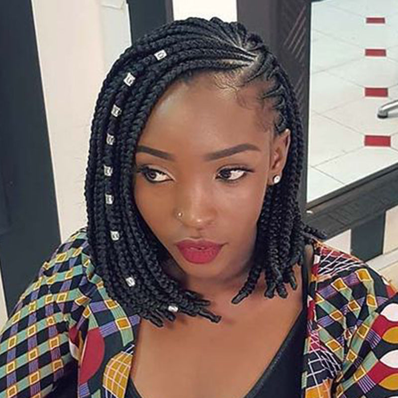 Anytime 16inch Short Straight Bob Braided Wig Synthetic Lace Front Wig ...