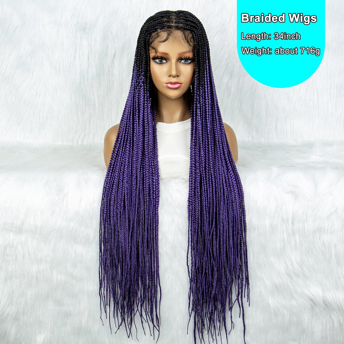 Anytime 34 Inches Big Knotless Synthetic Full Lace Braided Wigs ...