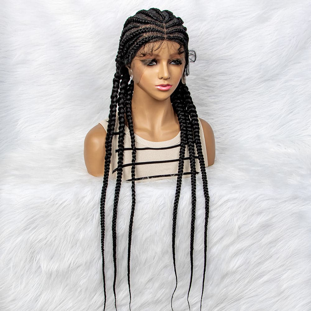 Anytime 36 Inch Synthetic Full Lace Braided Wigs Straight Cornrow Box ...