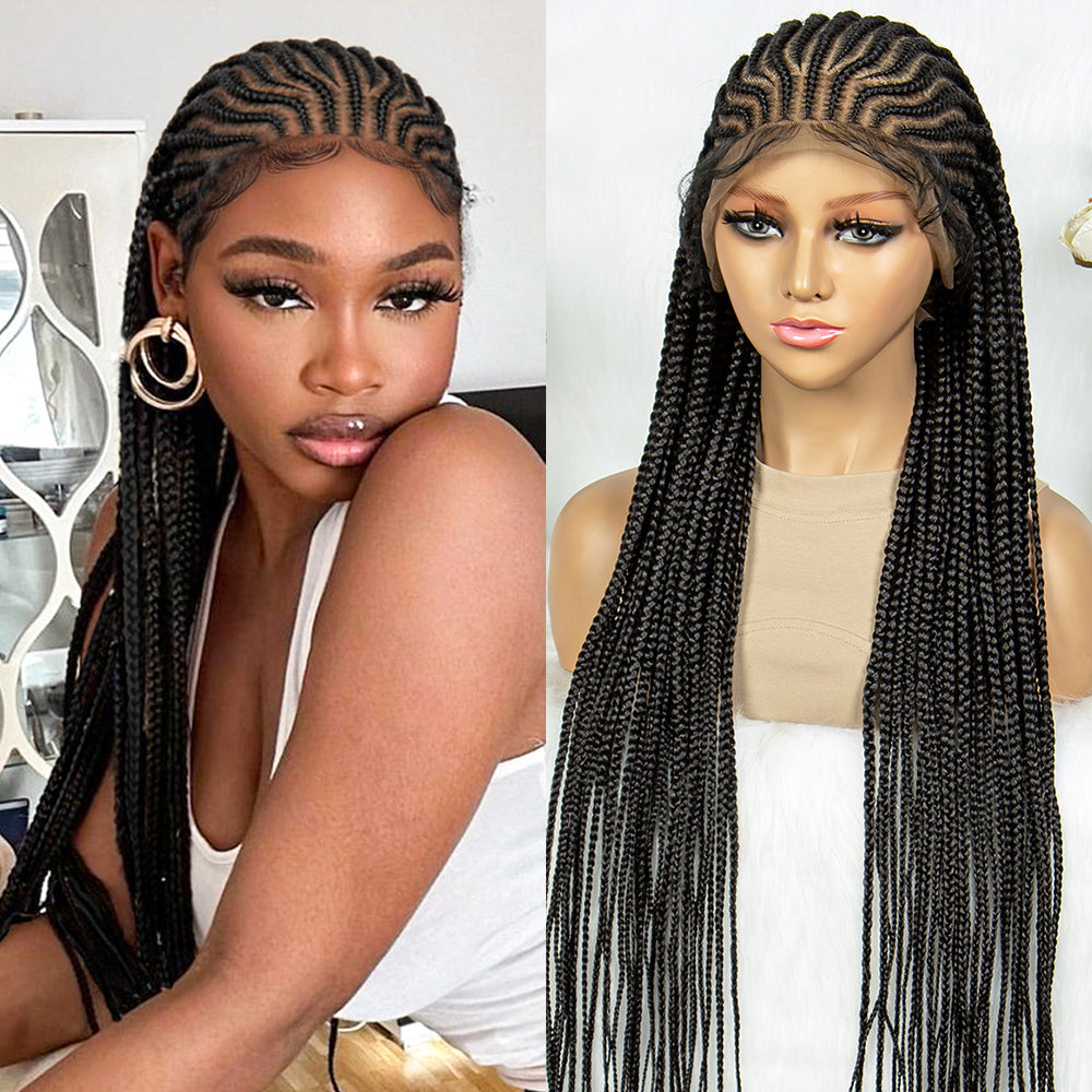 Anytimewig Box Cornrow Braided Wig Synthetic Full Lace Hair Wig 34"