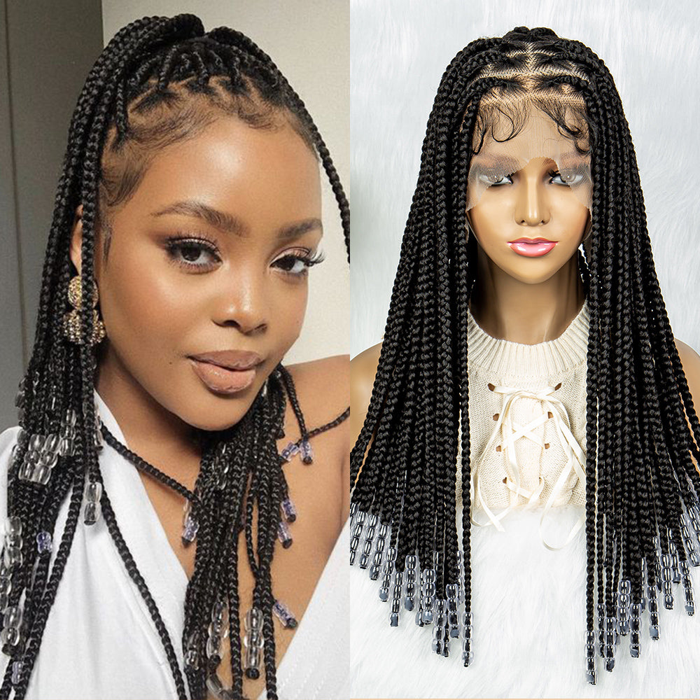 Anytime 20 inches Full Lace Braided Wigs with Beads Faux Locs Wig ...
